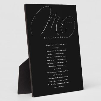 His Vows Elegant Mr. Newlyweds Wedding Vows Black Plaque | Zazzle