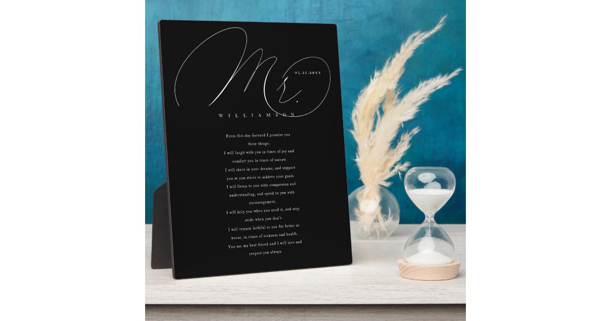 His Vows Elegant Mr. Newlyweds Wedding Vows Black Plaque | Zazzle