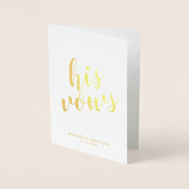 'His Vows' Elegant Real Gold Foil Wedding Vows Foil Card | Zazzle