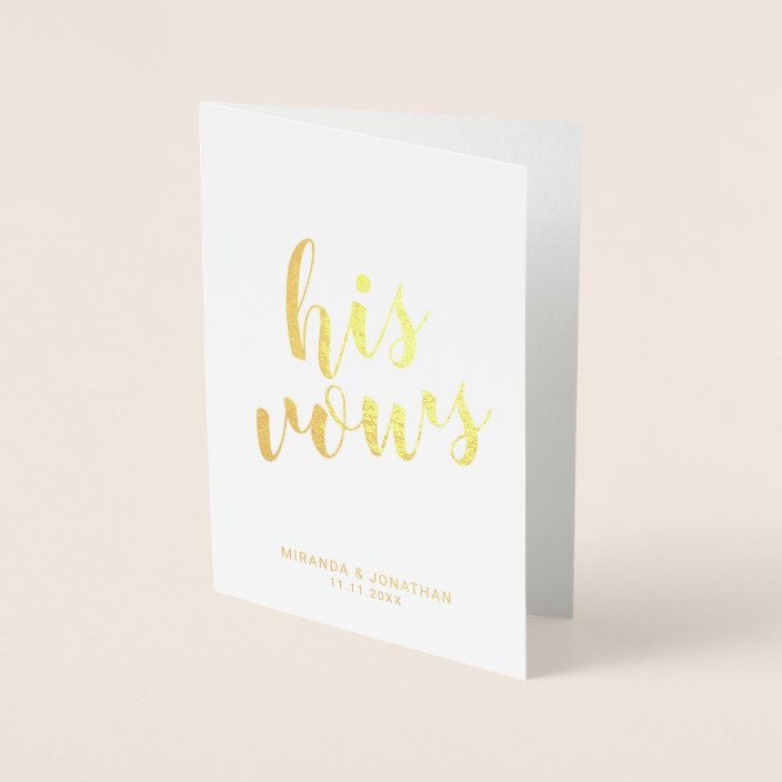 'His Vows' Elegant Real Gold Foil Wedding Vows Foil Card | Zazzle.com