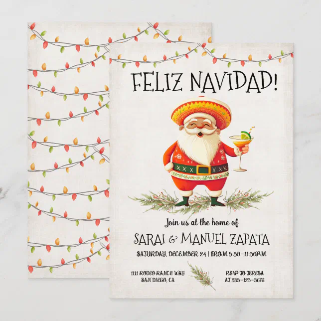 Hispanic Mexican Santa Claus Feliz Navidad Party Invitation | Zazzle