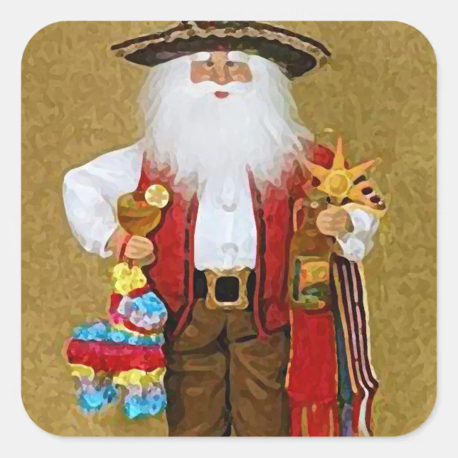Hispanic Mexican Southwestern Texan Santa Claus Square Sticker | Zazzle