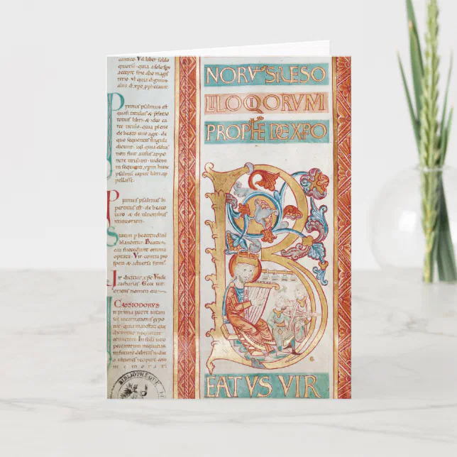 Historiated initial 'B' depicting King David Note Card | Zazzle