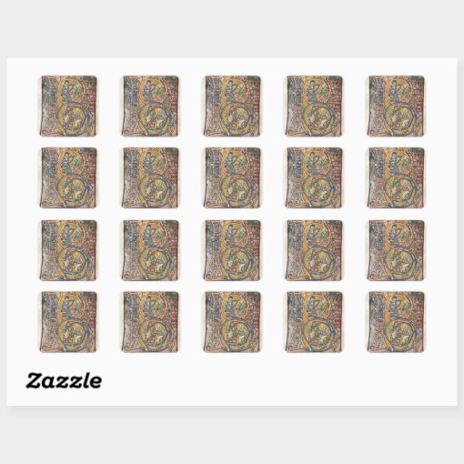 Historiated initial 'B' depicting King David Square Sticker | Zazzle