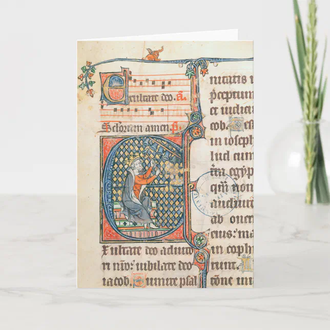 Historiated initial depicting King David playing Note Card | Zazzle