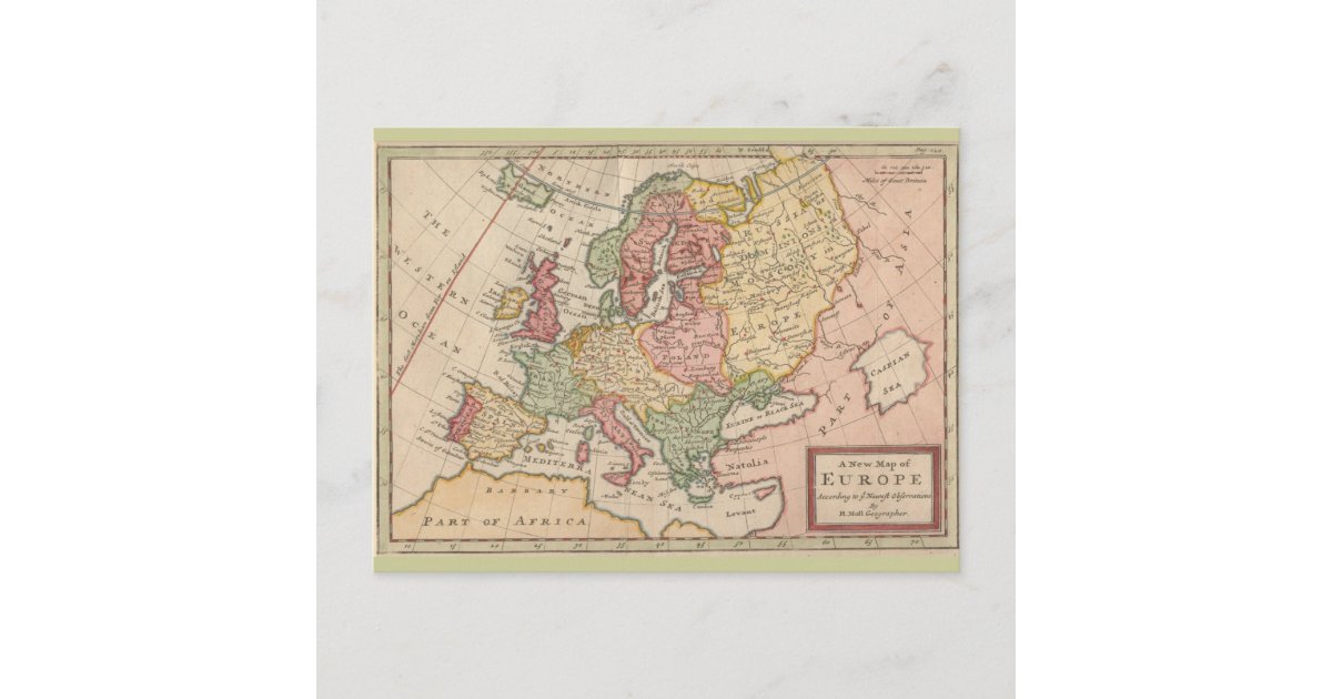 Historic 1721 Map of Europe Postcard | Zazzle
