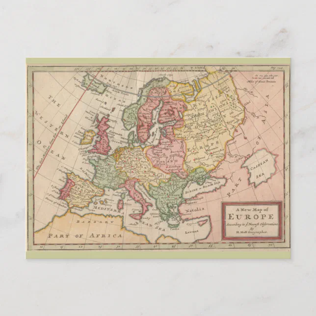 Historic 1721 Map of Europe Postcard | Zazzle