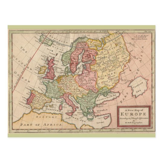 Historic 1721 Map of Europe Postcard | Zazzle.com
