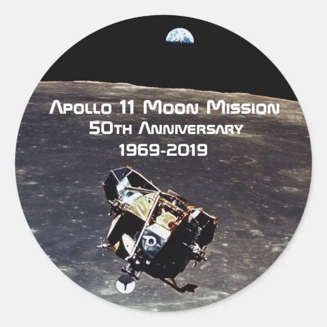 Historic Apollo 11 Moon Mission 50th Anniversary Classic Round Sticker ...