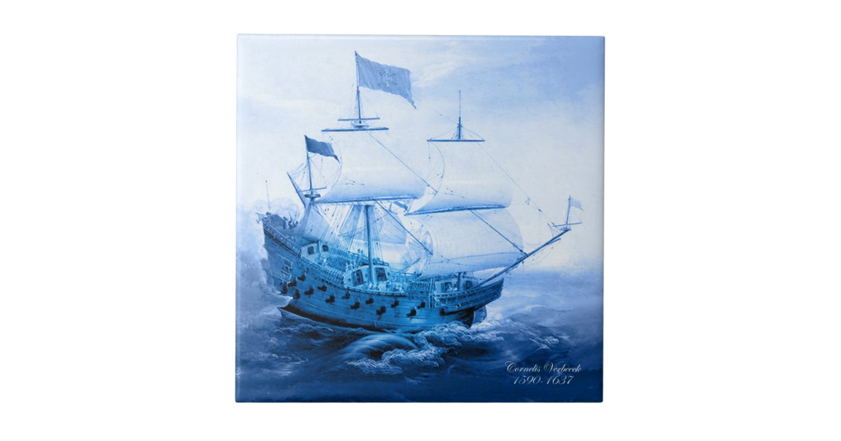 Historic Dutch Sailboat Delft Blue Tile | Zazzle.com
