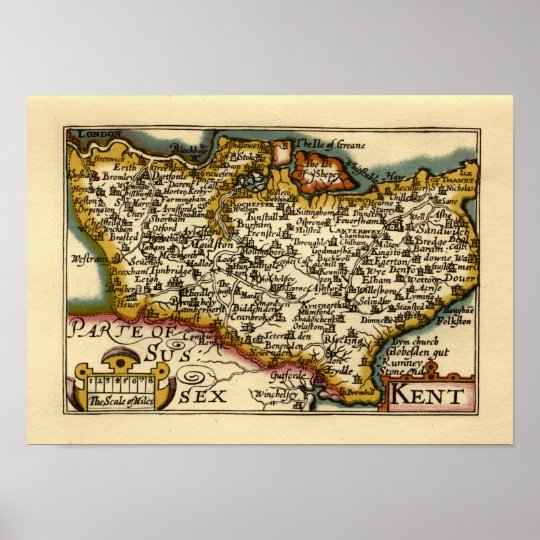 Historic Kent County Map, England Poster | Zazzle.com