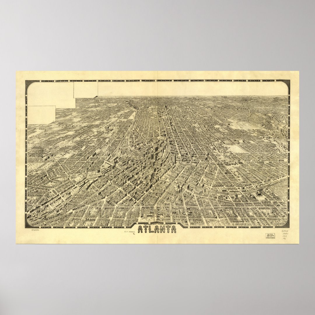 Historic Map of Atlanta, Georgia, 1919 Poster | Zazzle
