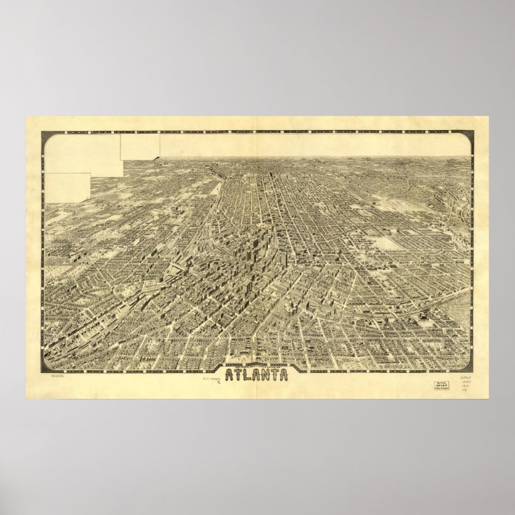 Historic Map of Atlanta, Georgia, 1919 Poster | Zazzle