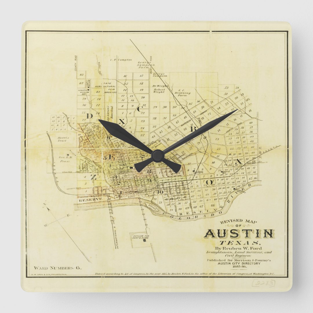 Historic Map of Austin Square Wall Clock | Zazzle