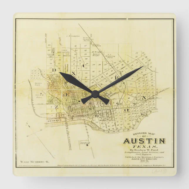 Historic Map of Austin Square Wall Clock | Zazzle
