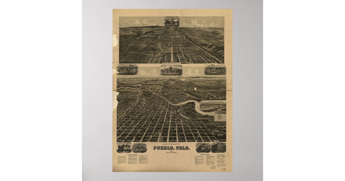 Historic Map of Pueblo Colorado 1890 Poster | Zazzle