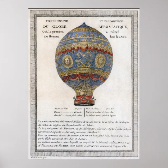 Historic Montgolfier Brothers' 1783 balloon flight Poster | Zazzle