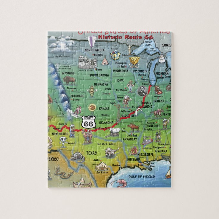 Historic Route 66 Cartoon Map Jigsaw Puzzle | Zazzle