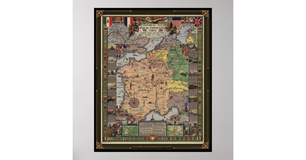 Historical Map - American Expeditionary Force Poster | Zazzle