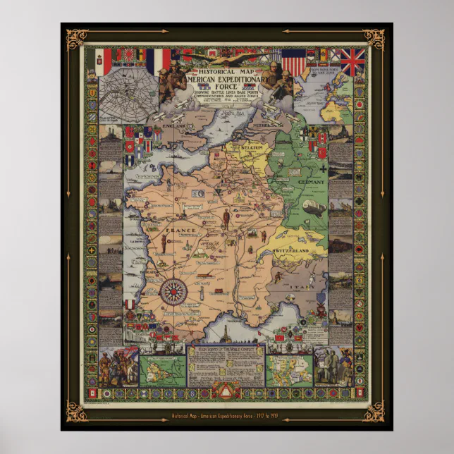 Historical Map - American Expeditionary Force Poster | Zazzle