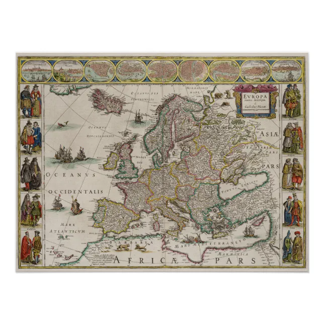 Historical Map of Europe (by Willem Blaeu) Poster | Zazzle