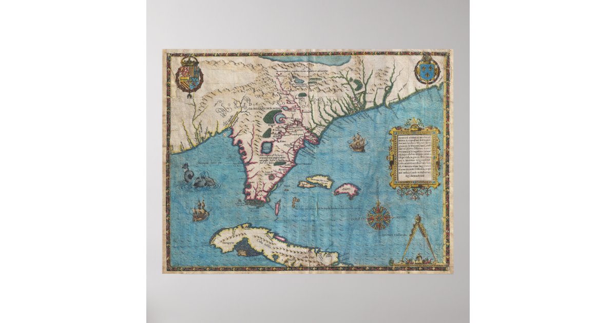 Historical Map of Florida (1591) Poster | Zazzle
