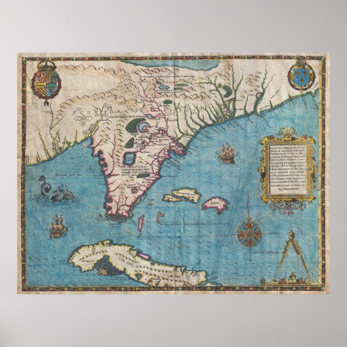 Historical Map of Florida (1591) Poster | Zazzle.com