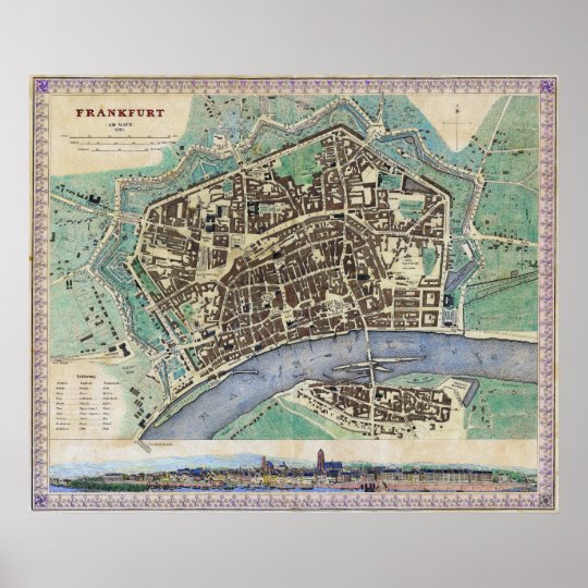 Historical Map of Frankfurt Germany Am Mayn 1845 Poster | Zazzle.com
