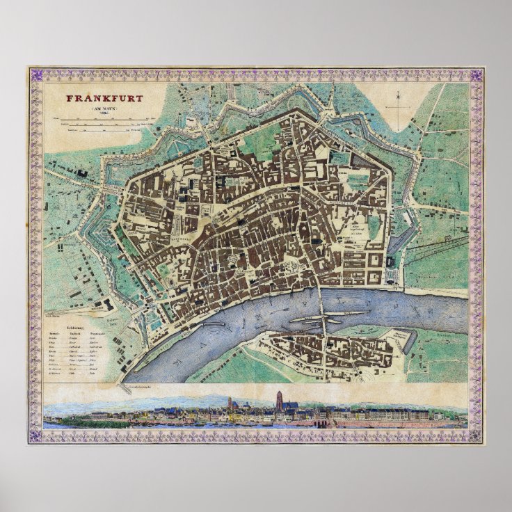 Historical Map of Frankfurt Germany Am Mayn 1845 Poster | Zazzle