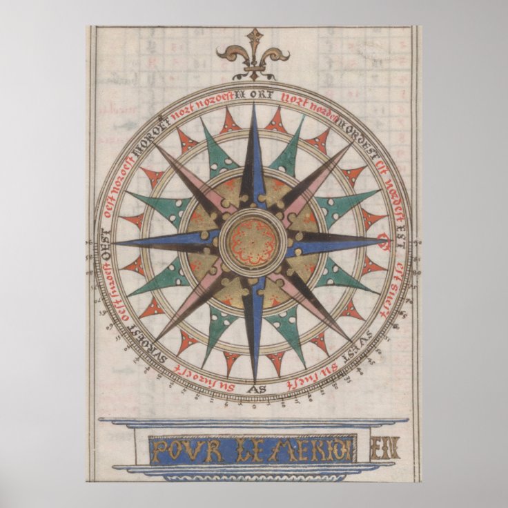 Historical Nautical Compass (1543) Poster | Zazzle