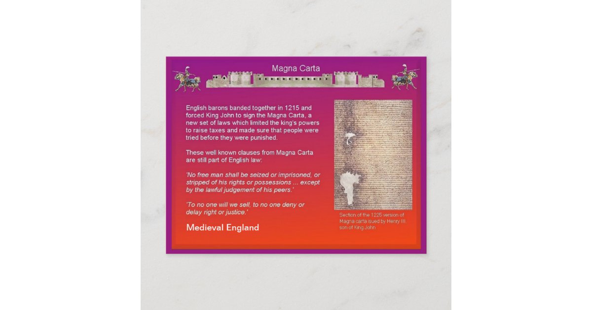 History, Medieval England, Magna Carta Postcard | Zazzle
