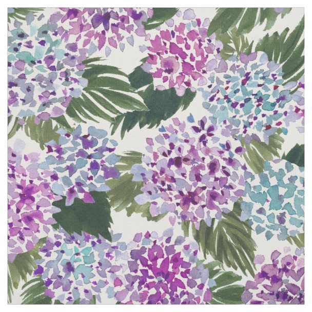 Hydrangea Floral Pattern - Purple Blooms Fabric | Zazzle