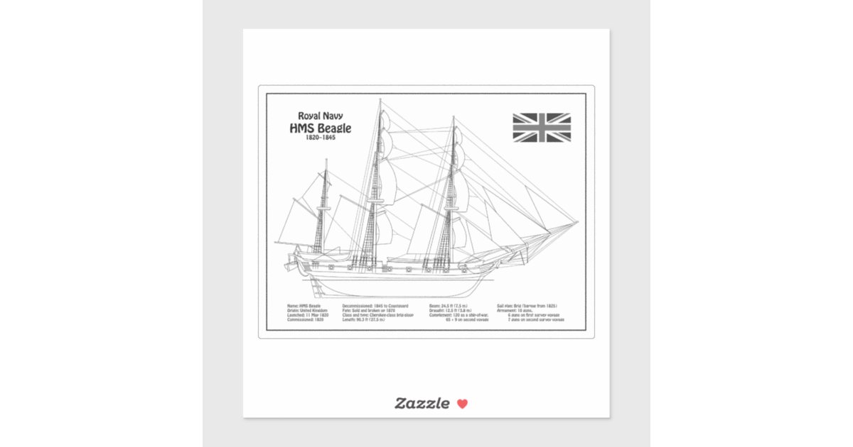 HMS Beagle Tall Ship - Ship Blueprint BD Sticker | Zazzle