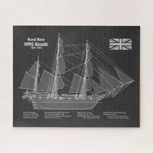 HMS Beagle Tall Ship - Ship Blueprint PBD Jigsaw Puzzle | Zazzle