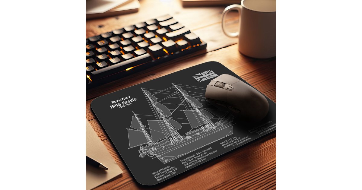 HMS Beagle Tall Ship - Ship Blueprint PBD Mouse Pad | Zazzle