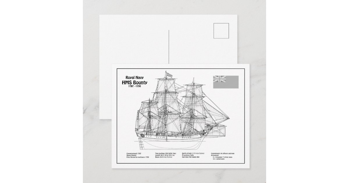 HMS Bounty - Ship Blueprint Plans BD Postcard | Zazzle