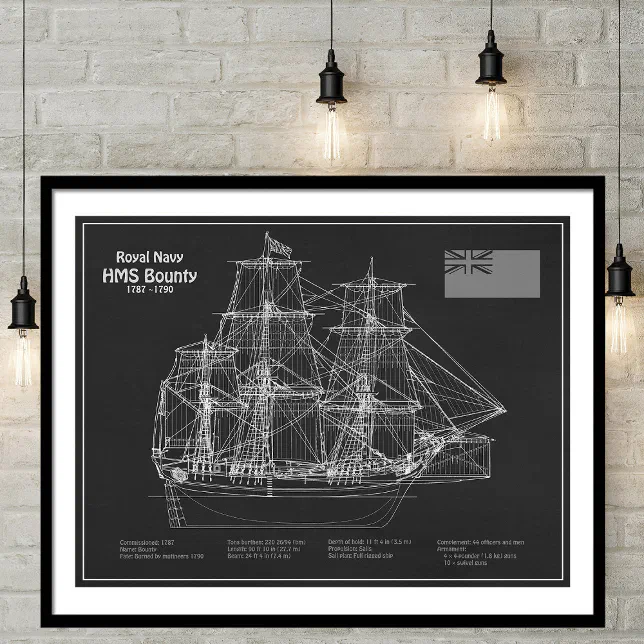 HMS Bounty - Ship Blueprint Plans PD Poster | Zazzle