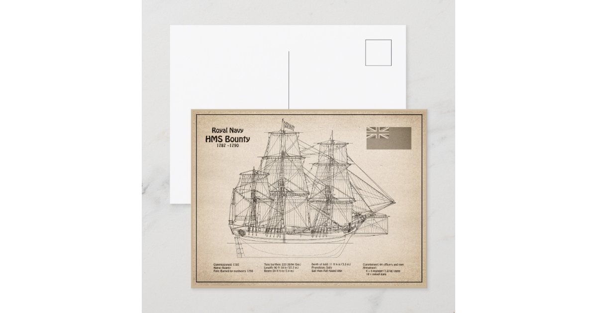 HMS Bounty - Ship Blueprint Plans SD Postcard | Zazzle