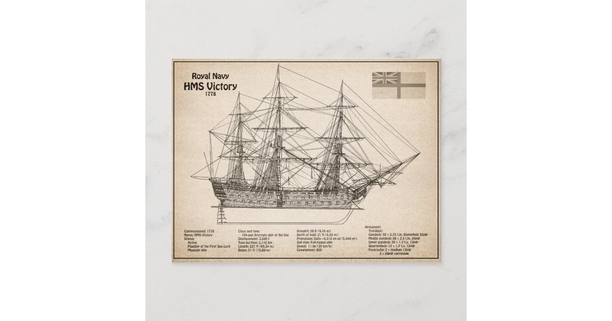 HMS Victory - Ship Blueprint Plans SD Postcard | Zazzle