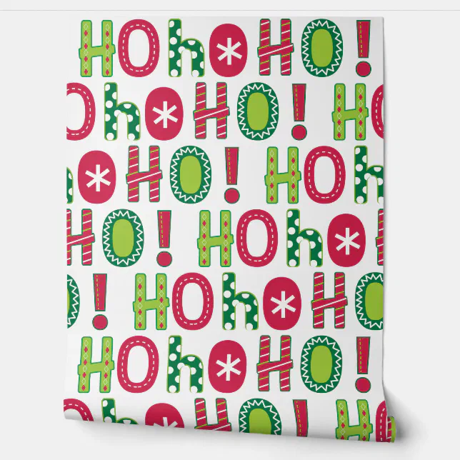 Ho Ho Ho Christmas Fun Modern Typography Pattern Wallpaper | Zazzle