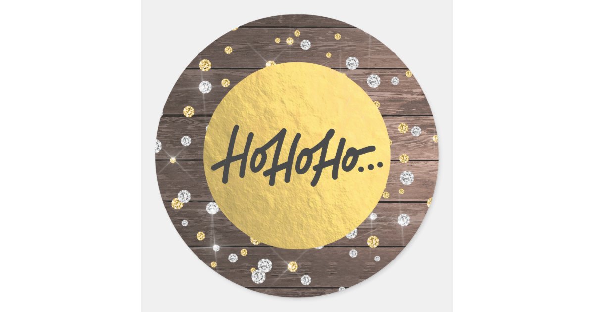 HO HO HO Christmas Wood Silver Gold Foil Classic Round Sticker | Zazzle