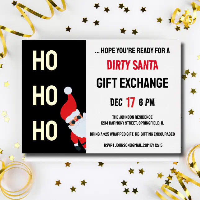 HO HO HO Dirty Santa Christmas Party Modern Foil Invitation | Zazzle