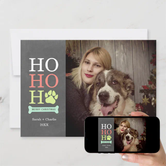 Ho Ho Ho Dog Paw Print Christmas Photo Holiday Card | Zazzle
