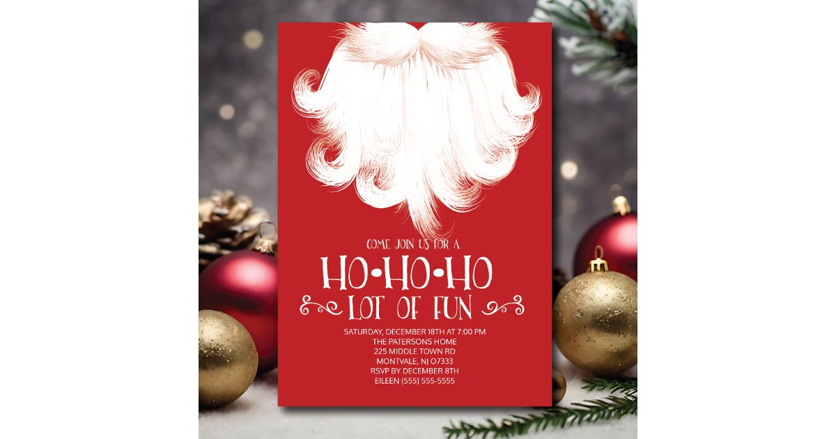 HO HO HO Lots of Fun Santa Christmas Party Invitation | Zazzle