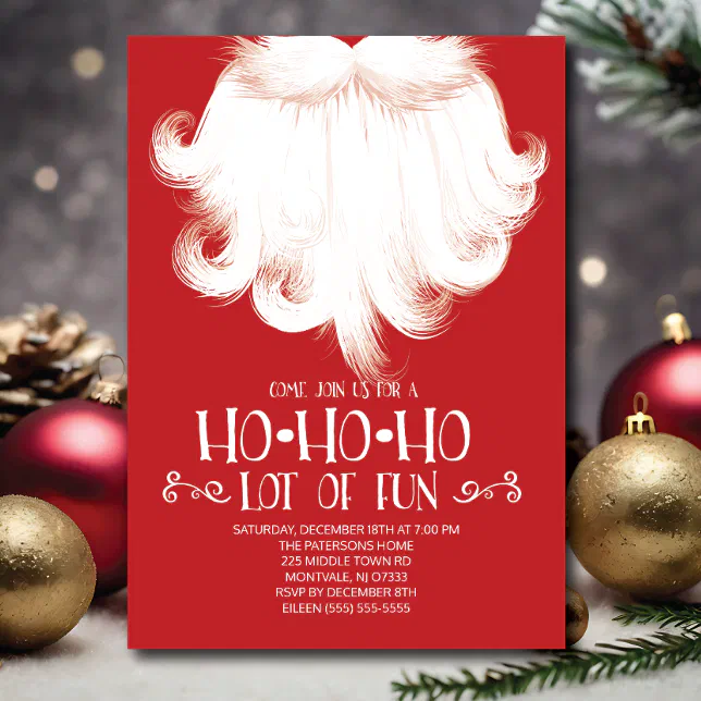HO HO HO Lots of Fun Santa Christmas Party Invitation | Zazzle