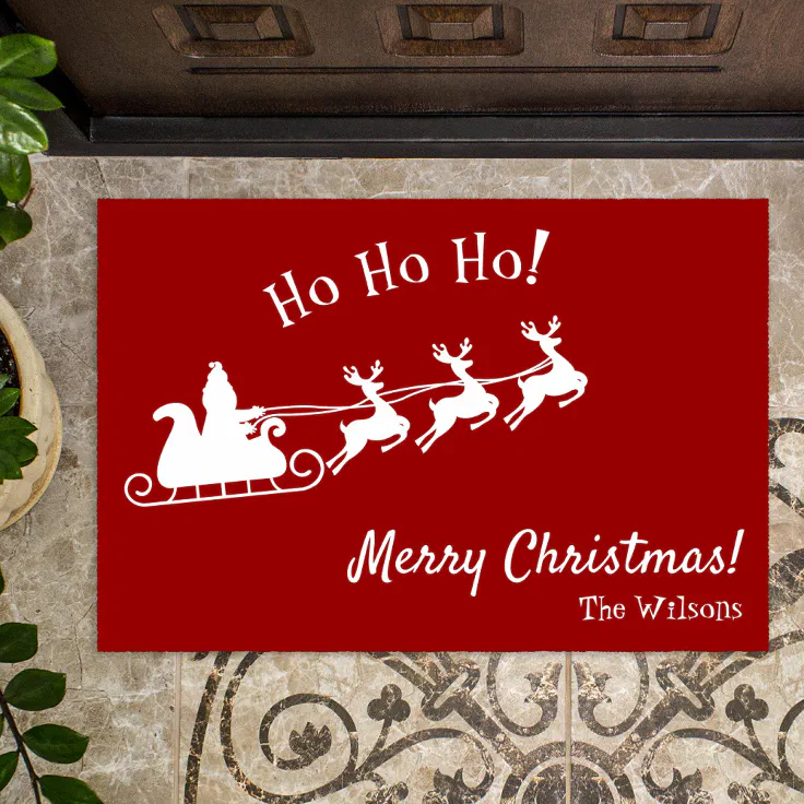 Ho Ho Ho Merry Christmas with Santa, Red Doormat | Zazzle