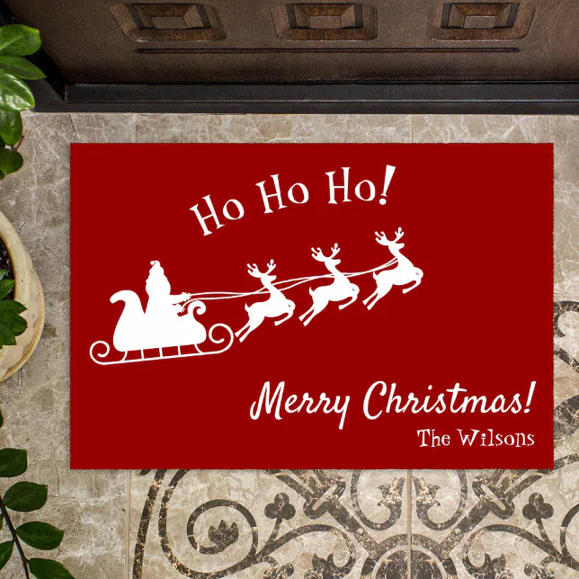 Ho Ho Ho Merry Christmas with Santa, Red Doormat | Zazzle
