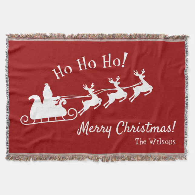 Ho Ho Ho Merry Christmas with Santa, Red Throw Blanket | Zazzle