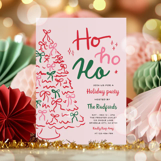 Ho Ho Ho Party Hand Drawn Christmas Holiday Party Invitation | Zazzle