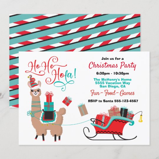 Ho Ho Hola Llama Christmas Party Invitation | Zazzle.com